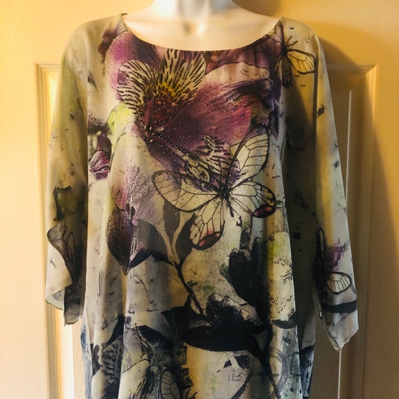 French Blue | Tops | French Blue Butterfly Blouse | Poshmark